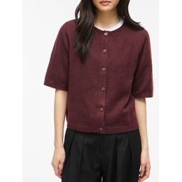 Strickjacke Vila "VILIGA 2/4 O-NECK KNIT CARDIGAN - NOOS", Damen, Gr. L, port royale detail:melange, Obermaterial: 97% Polyester, 3% Elasthan, meliert, regular fit normal, Rundhals, Strickjacken Strickjacke, Materialmix, regular fit