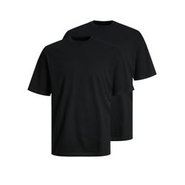 Jack & Jones Rundhalsshirt JACK & JONES "JJEBRADLEY TEE SS O-NECK 2PK MP NOOS", Herren, Gr. S, schwarz (schwarz pack:with schwarz), Single Jersey, Obermaterial: 100% Baumwolle, unifarben, relaxed fit normal, Rundhals, Shirts Rundhalsshirt, Baumwolle, relaxed fit
