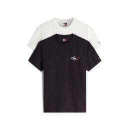 T-Shirt Tommy Jeans "TJM REGULAR SIGNATURE 2PACK", Jungen, Gr. L, ecru, schwarz, Single Jersey, Obermaterial: 100% Baumwolle, regular fit normal, Rundhals, Shirts T-Shirt, gro&szlig;er R&uuml;ckenprint