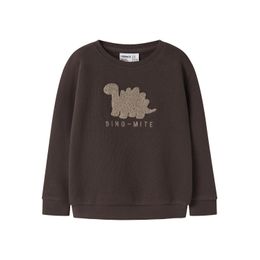 Sweatshirt name it "NMMOBEAR NREG SWEAT UNB", Jungen, Gr. 122/128, french roast, Sweatware, Obermaterial: 51% Baumwolle, 35% Polyester, 14% Viskose, bestickt, unifarben, normal h&uuml;ftlang, Rundhals, Rippb&uuml;ndchen, Sweatshirts Sweatshirt, mit hochwertiger 3D-Stickerei