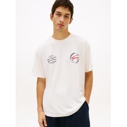 T-Shirt Tommy Jeans "TJM RELAXED SIGN CIRCLE", Jungen, Gr. XL, wei&szlig; (ancient wei&szlig;), Single Jersey, Obermaterial: 100% Baumwolle, bedruckt, unifarben, relaxed fit normal, Rundhals, eingesetzt abgesteppte Kante, Shirts T-Shirt, mit Markenprint, Rundhals