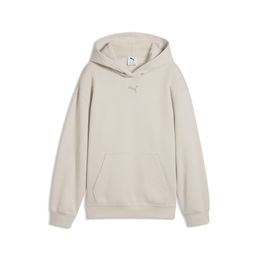 Kapuzensweatshirt Puma "ESS CENTERED CAT LOGO RELAXED HOODIE FL G", M&auml;dchen, Gr. 128, beige (silber fog), Fleece, Obermaterial: 66% Baumwolle, 34% Polyester, unifarben, relaxed fit normal, angesetztes B&uuml;ndchen, Sweatshirts, mit Kapuze, mit angesetztem B&uuml;ndchen