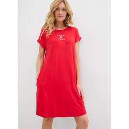Jerseykleid bonprix, Damen, Gr. 44/46 (L), N-Gr, tomatenrot, Obermaterial: 95% Viskose, 5% Elasthan, loose fit, Kleider Jerseykleid, lockere Passform, aus Viskose und Elasthan, mit Rundhalsausschnitt