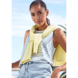 Tanktop ELBSAND "Maavi", Damen, Gr. L (40), wei&szlig;, seegras gestreift, Jersey, Obermaterial: 50% Baumwolle, 50% Polyester, gestreift, figurumspielend h&uuml;ftlang, Rundhals, Tops Tanktop, mit Streifenmuster