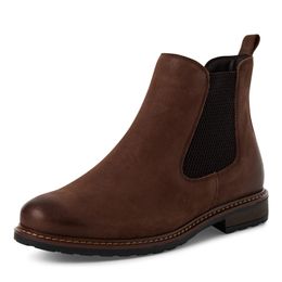 Chelseaboots Tamaris, Damen, Gr. 36, braun (dunkelbraun), Elastischer Einsatz, Nubukleder, kontrastfarbene Details, unifarben mit Farbeinsatz, Schuhe Chelseaboots, Blockabsatz, Stiefelette, Businesschuh, Schlupfboots, Anziehlasche