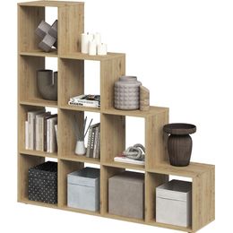Raumteilerregal FMD "Mega 2", artisan eiche, B:138,5cm H:141,5cm T:32,6cm, Holzwerkstoff, Regale