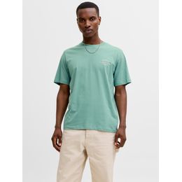 Jack & Jones Rundhalsshirt JACK & JONES "JJBRANDON TEE SS CREW NECK", Jungen, Gr. M, mineral blau print:small print, Jersey, Obermaterial: 100% Baumwolle, bedruckt, regular fit, Rundhals, Shirts Rundhalsshirt