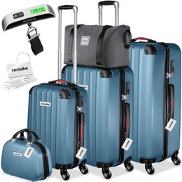 TecTake&reg; Hartschalenkoffer-Set, 19-teilig, Hartschalen aus robustem ABS-Kunststoff, 360&deg; drehbare, abnehmbare Rollen, inklusive Packw&uuml;rfelset, Kofferwaage und -anh&auml;nger