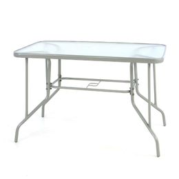 Vcm Bistrotisch mit Glasplatte Ma&szlig;e 110x60x72 cm Glastisch mit Schirmloch Gartentisch Terrassentisch Tisch