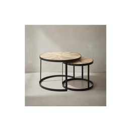 KADIMA DESIGN Couchtisch-Set ESINO: Industrie-Stil, 2 Gr&ouml;&szlig;en, massives Holz und Metall, platzsparend, handgefertigt.