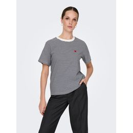 Jacqueline de Yong Kurzarmshirt JDY "JDYPISA S/S PRINT TOP JRS NOOS", Damen, Gr. S, wei&szlig; (cloud dancer sky captain stripes), Jersey, Obermaterial: 100% Baumwolle, gestreift, regular fit normal, Rundhals, Shirts, Baumwolle, regular fit
