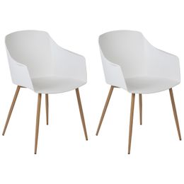 Beliani ESSZIMMERSTUHL 2er-Set Kunststoff Wei&szlig;/Heller Holzfarbton Fonda II