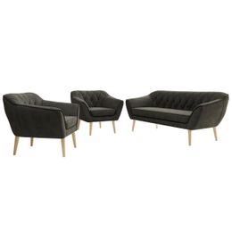 SITZGARNITUR PIRS 3+1+1 - Dunkelgrau Velvet - Holzbeine