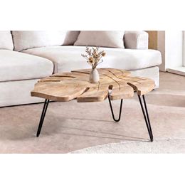 Riess Ambiente Massiver Couchtisch LEAF 75cm natur Mangoholz schwarze Hairpin Legs handmade Riess-Ambiente Sofatisch Wohnzimmertisch organisch