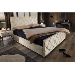 Riess Ambiente Design Boxbett ELYSIUM 140x200cm champagner beige Samt mit Stauraum und Lattenrost Riess-Ambiente Chesterfield Glamour Landhaus Modern