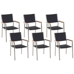 Beliani GARTENSTUHL 6er-Set Rattan Edelstahl Grosseto