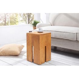 Riess Ambiente Design Beistelltisch CASTLE 45cm braun honey finish massives Mangoholz handmade Riess-Ambiente quadratisch Modern Natur
