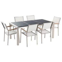 Beliani GARTENM&Ouml;BEL SET 6-Sitzer Naturstein schwarz poliert wei&szlig; Grosseto