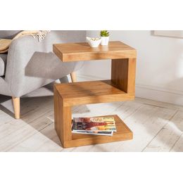 Riess Ambiente Handgearbeiteter Beistelltisch S 60cm braun honey finish Mangoholz mit Ablage variabel stellbar Riess-Ambiente rechteckig Natur