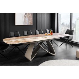 Riess Ambiente Ausziehbarer Esstisch INFINITY 180-260cm beige rostbraun Onyx Marmor Keramik Bootsform Riess-Ambiente Konferenztisch Esszimmertisch K&uuml;chentisch...