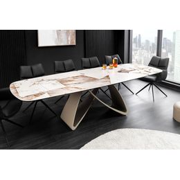 Riess Ambiente Ausziehbarer Esstisch INFINITY 180-260cm wei&szlig; braun Patagonia Keramik Bootsform Riess-Ambiente Konferenztisch Esszimmertisch K&uuml;chentisch rechteckig...