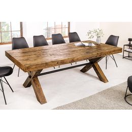 Riess Ambiente Gro&szlig;er Esstisch GOLIATH 210cm natur Pinie Echtholzfurnier X-Gestell schwarz Metall Riess-Ambiente Esszimmertisch rechteckig