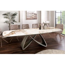 Riess Ambiente Ausziehbarer Esstisch INFINITY 180-260cm wei&szlig; braun Pandora Keramik Bootsform Riess-Ambiente Konferenztisch Esszimmertisch K&uuml;chentisch rechteckig 2...