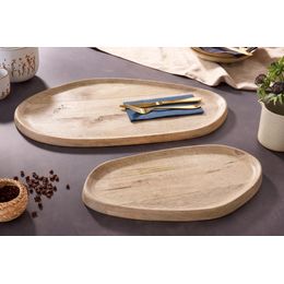 Riess Ambiente Massives 2er Set Tablett AMAZONAS 55cm natur Mangoholz cream finish Servierbrett Riess-Ambiente