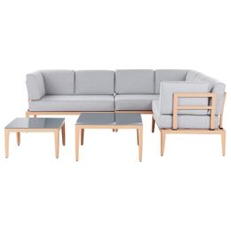 Beliani LOUNGE SET 6-Sitzer hellbraun rechtsseitig modular Auflagen hellgrau Rima III