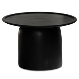 KADIMA DESIGN COUCHTISCH Rund Schwarz Mango Massivholz, 60x60x40 cm, Erh&ouml;hter Rand, Trommelgestell
