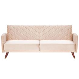 Beliani 3-SITZER-SCHLAFSOFA Samtstoff Beige Senja