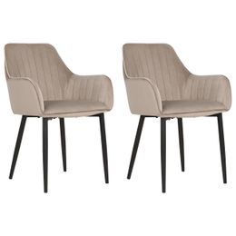 Beliani ESSZIMMERSTUHL 2er-Set Samtstoff taupe Wellston