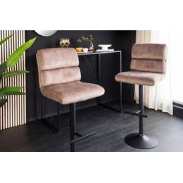 Riess Ambiente H&ouml;henverstellbarer Barhocker COMFORT champagner beige Samt drehbar mit Lehne schwarz Polsterstuhl Riess-Ambiente f&uuml;r K&uuml;che Tresenhocker...