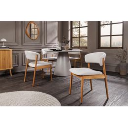 Riess Ambiente Design Stuhl VALHALLA WOOD natur Eiche Massivholz creme Strukturstoff Riess-Ambiente Esszimmerstuhl K&uuml;chenstuhl