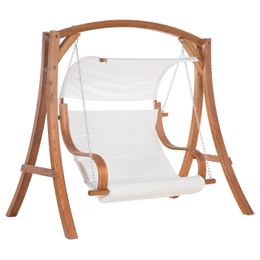 Beliani GARTENSCHAUKEL L&auml;rchenholz dunkelbraun Sonnendach beige Aprilia
