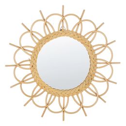 Beliani WANDSPIEGEL Rattan nat&uuml;rlich Sonnenform 60 cm Telakia