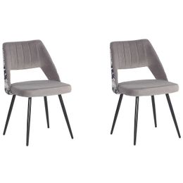 Beliani ESSZIMMERSTUHL 2er-Set Samtstoff Grau Ansley
