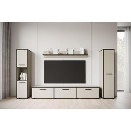 Wohnwand Home Affaire "BOGOTA XL, Vitrine T&uuml;ranschlag links/rechts wechselbar", kaschmir, schwarzen kanten, B:240cm H:130cm T:31cm, Holzwerkstoff, Kunststoff, Kastenm&ouml;bel-Sets, Wohnwand, viel Stauraum, h&auml;ngend und stehend montierbar