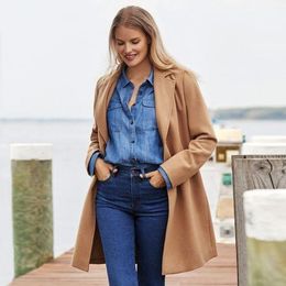 LANDS' END Klassischer Wollmantel, Damen,  Beige, Wolle/Woll-Mischung/Polyester-Mischung, by Lands' End