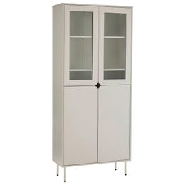 Xora Vitrine, Seidengrau, Metall, Glas, Holzwerkstoff, 4 F&auml;cher, 80x186x35 cm, Typenauswahl, Wohnzimmer, Wohnw&auml;nde, Vitrinenschr&auml;nke