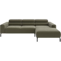 Ecksofa Home Affaire "Ecksofa, L-Form, incl. Kopfteilverstellung, Breite 258 cm", gr&uuml;n (oliv), B:258cm H:71cm T:183cm, 95% Polyester, 5% Nylon, Sofas, Ecksofa, wahlweise elektrische Sitztiefenverstellung