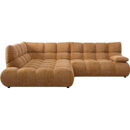 Ecksofa Home Affaire "Cozy Bubble, mit klappbarer Armlehne, Breite 289 cm", braun (rusty), B:289cm H:85cm T:215cm, 100% Polyester, Sofas, Ecksofa, mit eleganter Steppung, Rundumbezug & weicher Polsterung