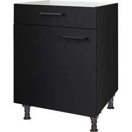 Kochfeldumbauschrank Nobilia "MIAMI", mit Schukasten und T&uuml;r, Ausrichtung w&auml;hlbar", schwarz (front: schwarz supermatt korpus: schwarz), B:60cm H:87cm T:58,3cm, Schr&auml;nke, Kochfeldumbauschrank, vormontiert, Breite 60 cm