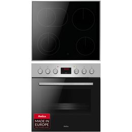 Amica Elektro-Herd-Set, Energieeffizienz: A (A+++-D), schwarz (edelstahl), Herdsets, Komfortables Kochen und Backen mit klarer und einfacher Handhabung