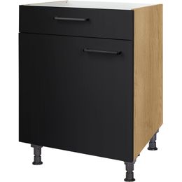 Kochfeldumbauschrank Nobilia "MIAMI", mit Schukasten und T&uuml;r, Ausrichtung w&auml;hlbar", schwarz (front: schwarz supermatt korpus: eiche sierra), B:60cm H:87cm T:58,3cm, Schr&auml;nke, Kochfeldumbauschrank, vormontiert, Breite 60 cm