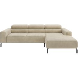 Ecksofa Home Affaire "Ecksofa, L-Form, incl. Kopfteilverstellung, Breite 258 cm", beige (nature), B:258cm H:71cm T:183cm, 88% Polyester, 12% Polyacryl, Sofas, Ecksofa, wahlweise elektrische Sitztiefenverstellung