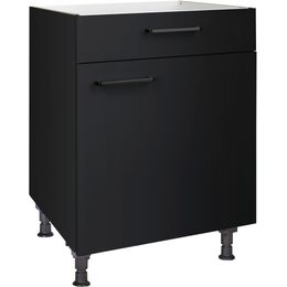 Kochfeldumbauschrank Nobilia "MIAMI", mit Schukasten und T&uuml;r, Ausrichtung w&auml;hlbar", schwarz (front: schwarz supermatt korpus: schwarz), B:60cm H:87cm T:58,3cm, Schr&auml;nke, Kochfeldumbauschrank, vormontiert, Breite 60 cm