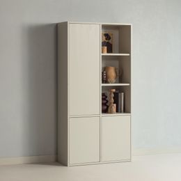 Mehrzweckschrank Woood "Merel FSC Massivkiefer und Druckmechanismus B 100 x T 39,5 x H 200 cm", beige (grau), B:100cm H:200cm T:40cm, Massivholz, Schr&auml;nke, Mehrzweckschrank, Tragkraft 10 kg pro Einlegeboden, einfach zu montierbar, Pfleigleicht