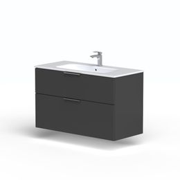 Waschtisch Welltime "Ahus", grau (graphite), B:101cm H:61,8cm T:46cm, Waschtische, Waschtisch, mit Soft-Close-Funktion, Vollausz&uuml;ge, inkl. Waschbecken Breite 100 cm