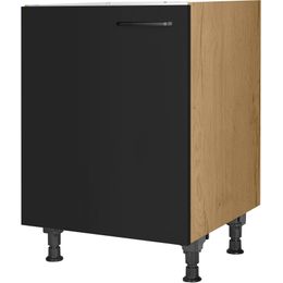 Sp&uuml;lenschrank Nobilia "MIAMI", Ausrichtung w&auml;hlbar, vormontiert, in den Breiten", front: schwarz supermatt korpus: eiche sierra, B:60cm H:87cm T:58,3cm, Schr&auml;nke, Sp&uuml;lenschrank, 45 und 60 cm, mit h&ouml;henverstellbaren Sockelf&uuml;&szlig;en